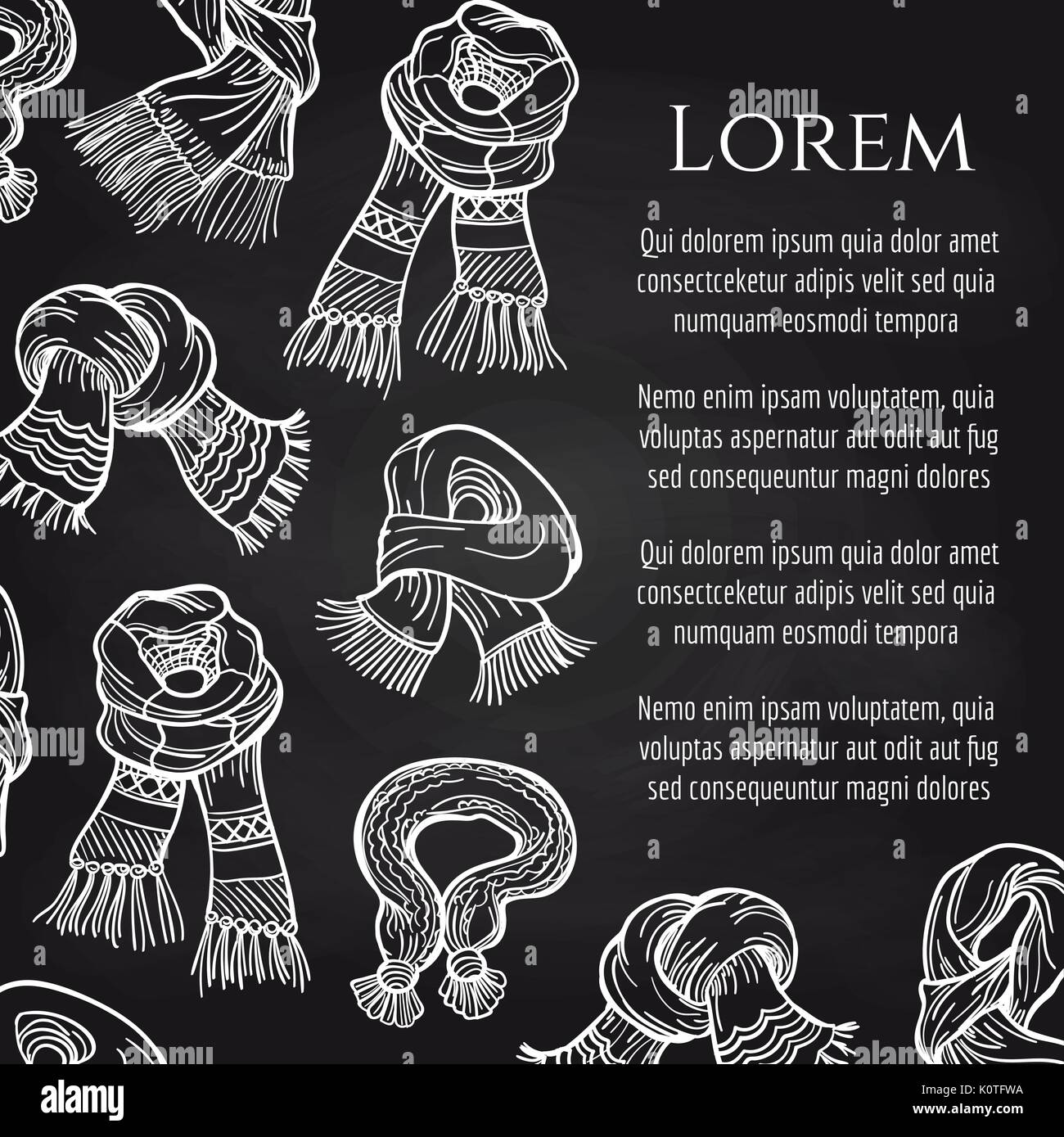 Warm winter scarves chalkboard poster with text. Vector illustration ...