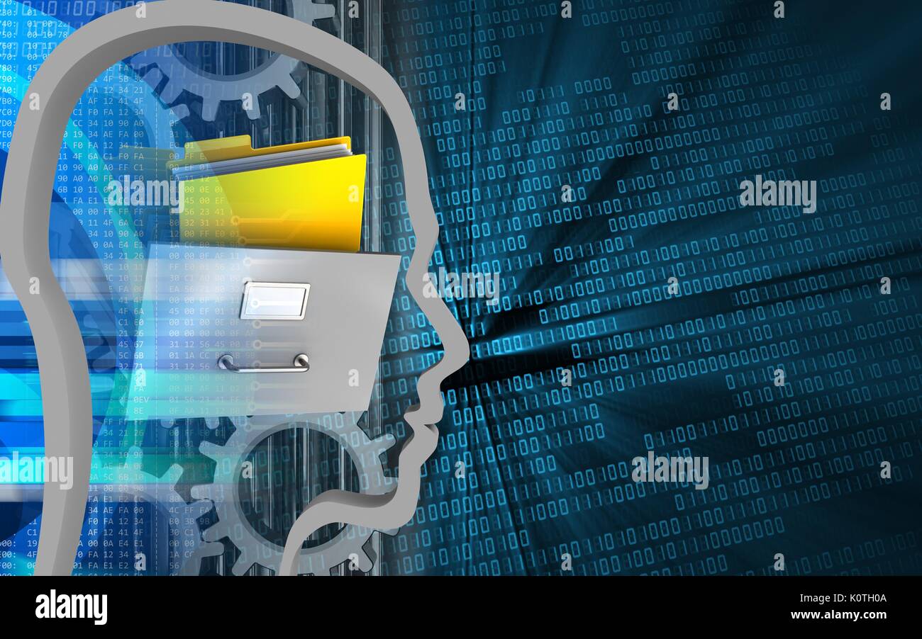 3d illustration of archive over binary background with gears Stock ...