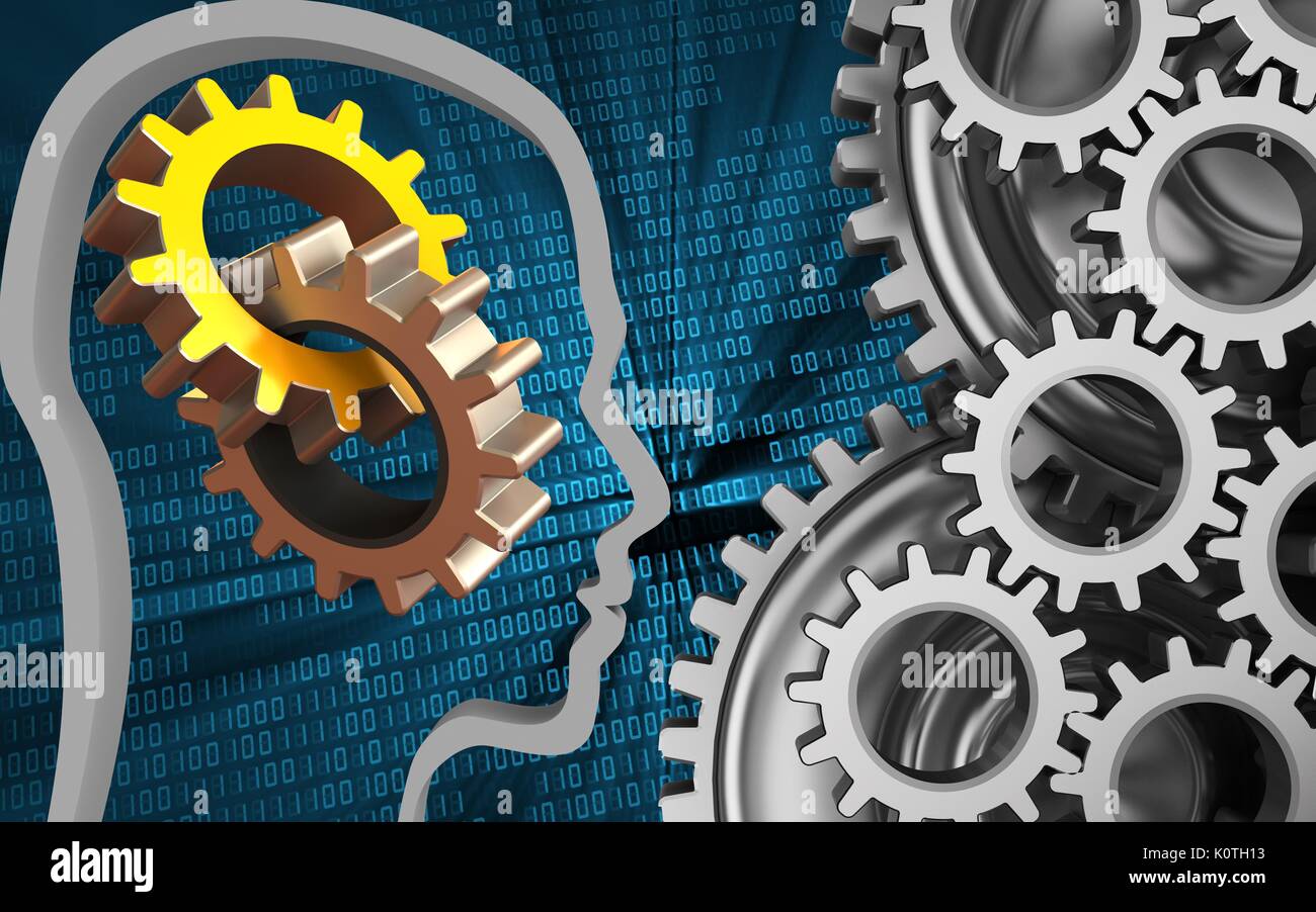 3d illustration of gears over binary background with mechanic Stock Photo - Alamy