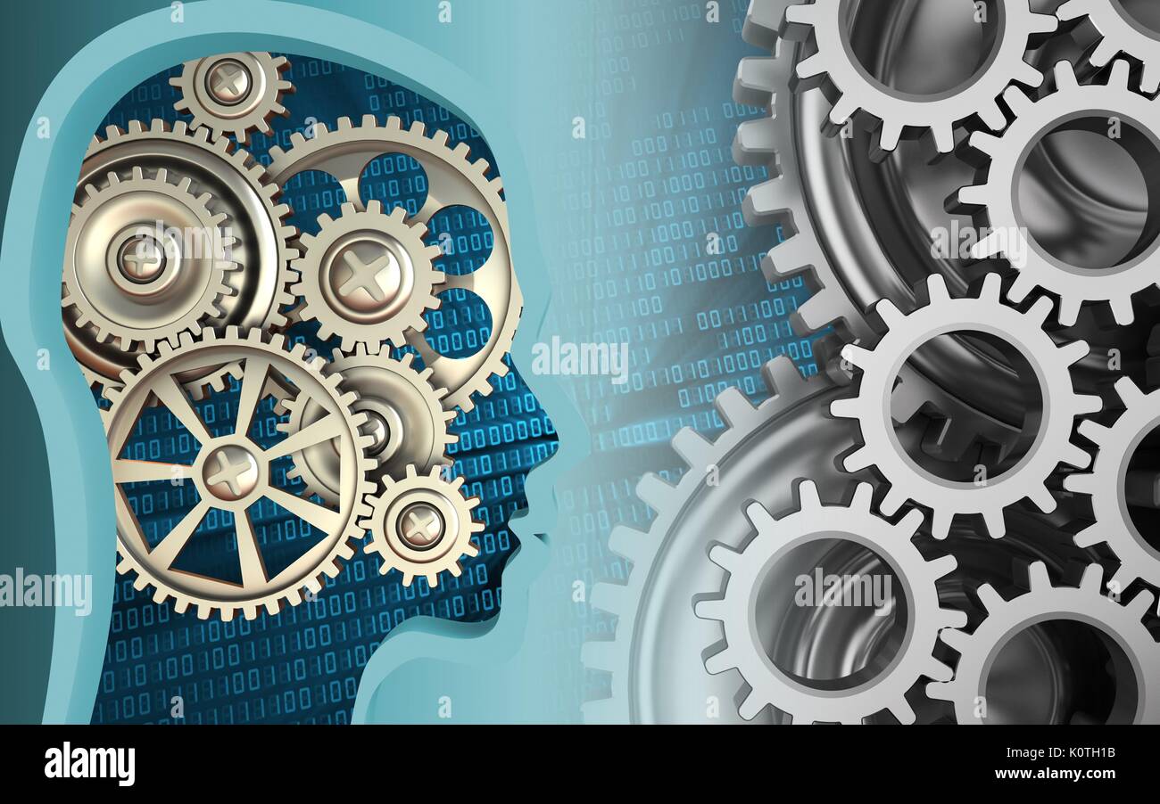 3d illustration of gears over binary background with mechanic Stock ...