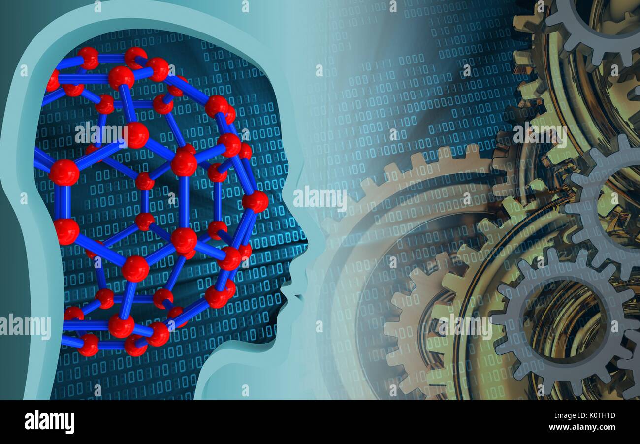 3d illustration of molecular structure over binary background with ...
