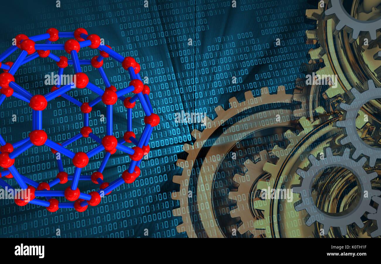 3d illustration of molecular structure over binary background with ...