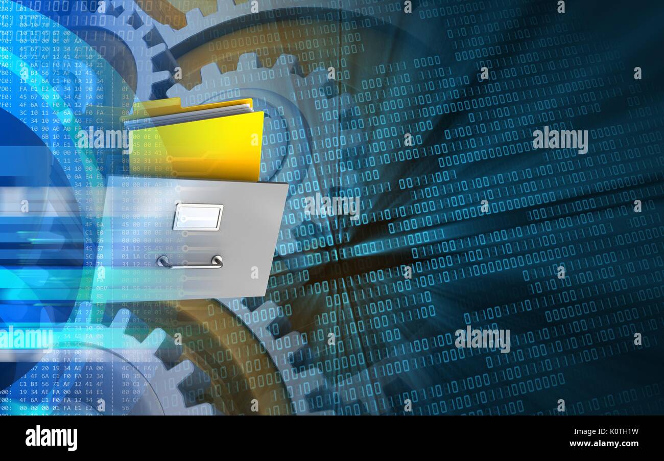 3d illustration of archive over binary background with gears Stock ...