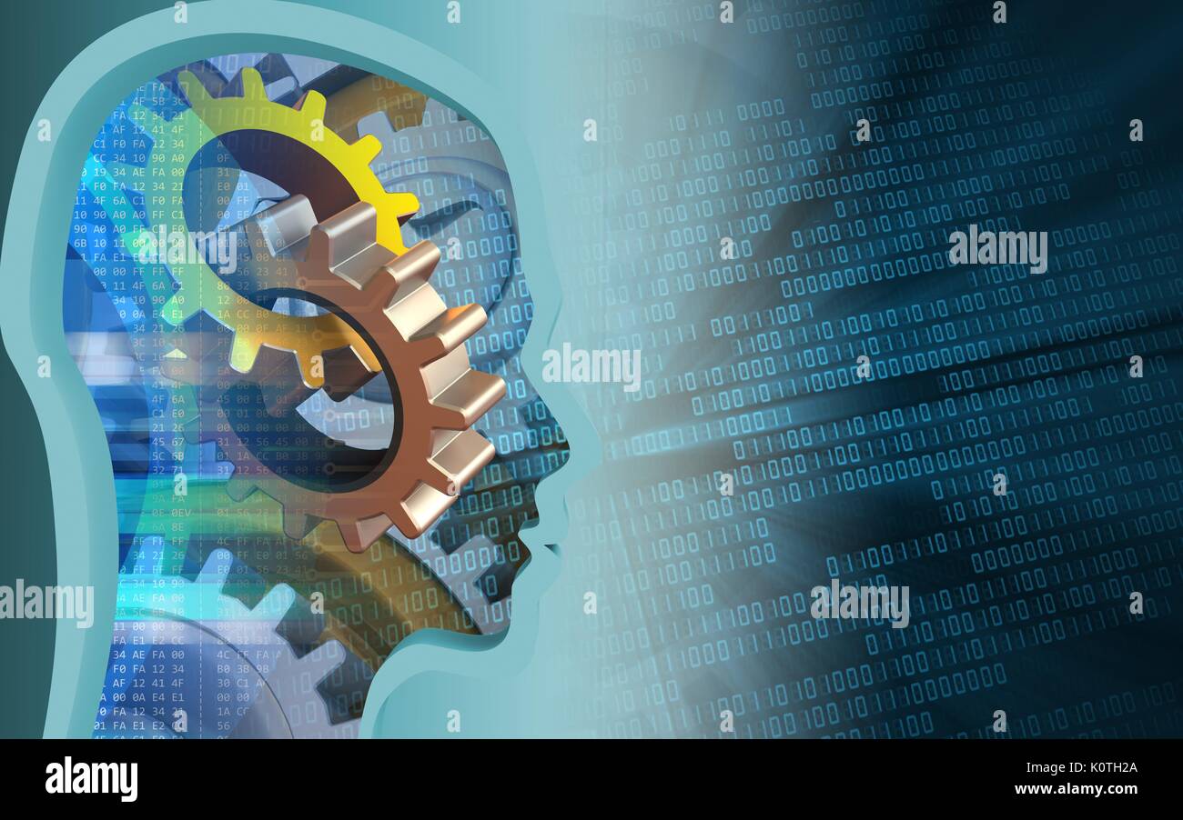 3d illustration of gears over binary background with gears Stock Photo ...