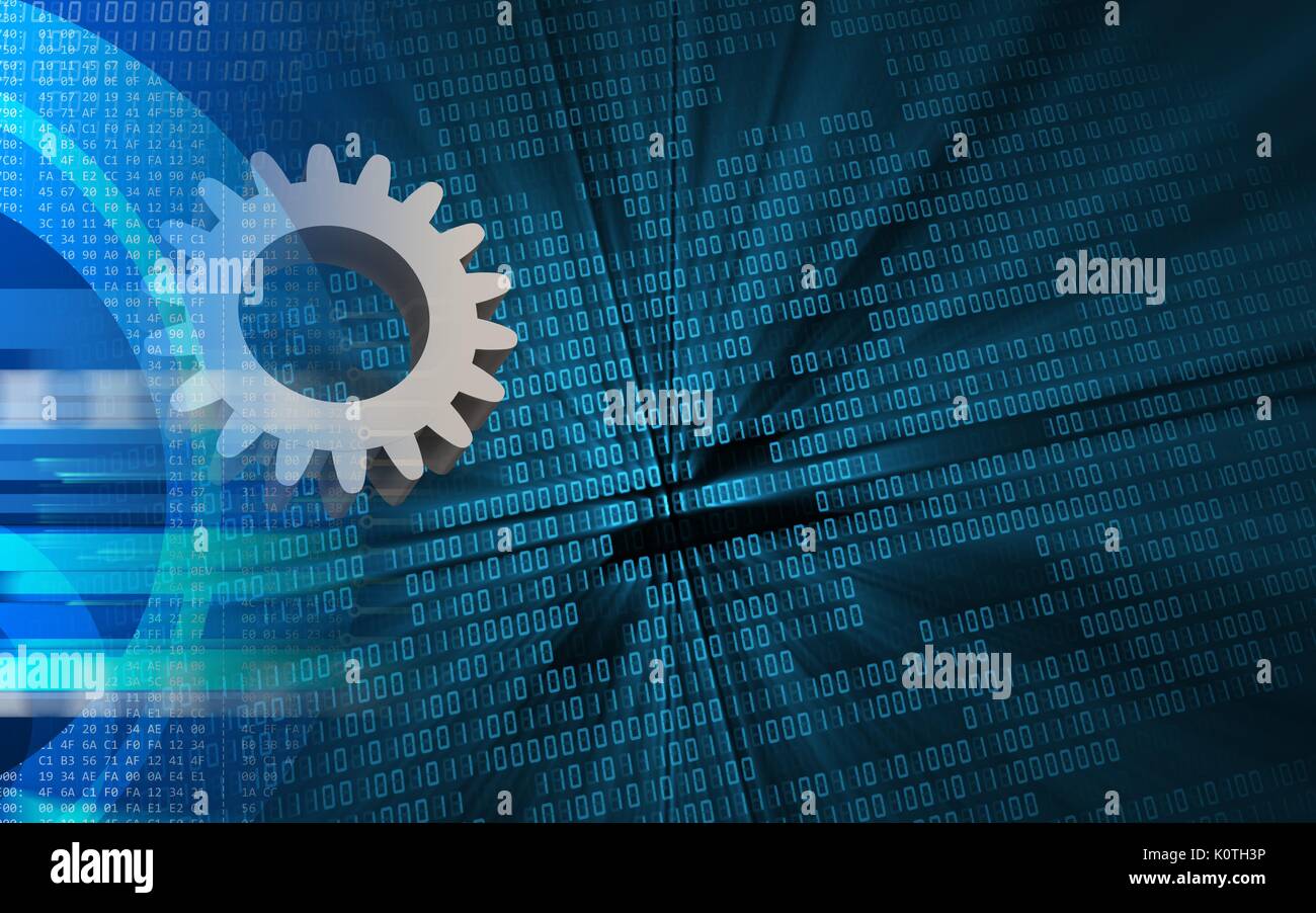 3d illustration of gear over binary background with Stock Photo - Alamy