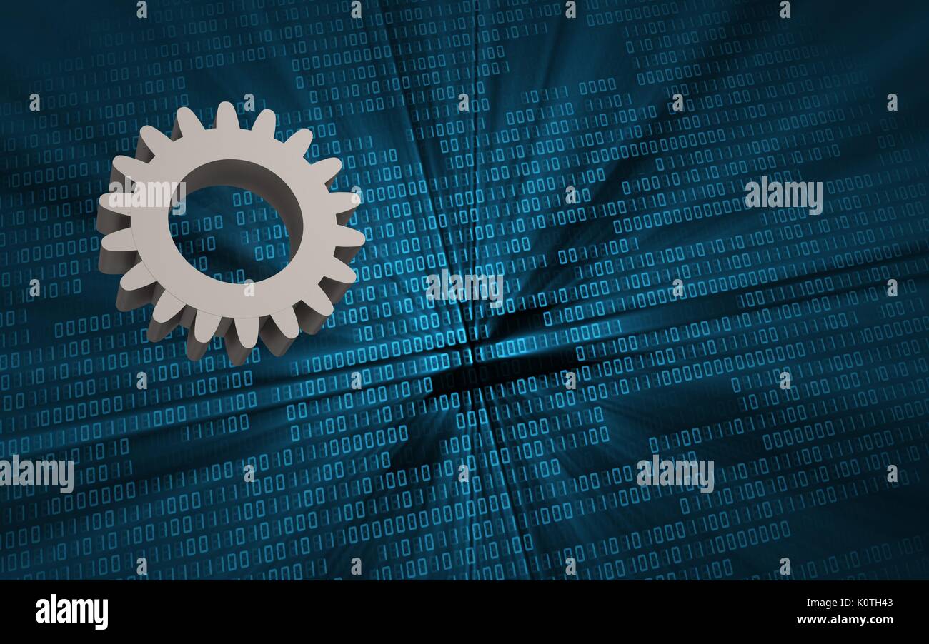 3d illustration of gear over binary background with Stock Photo - Alamy