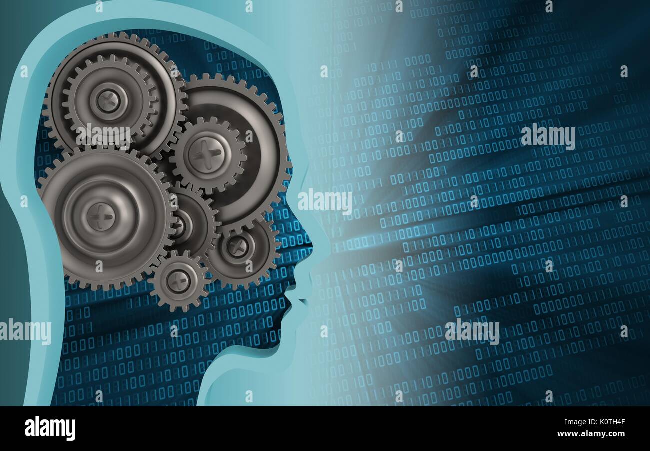 3d illustration of gear wheels over binary background with Stock Photo ...