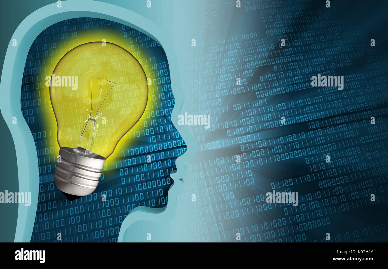 3d illustration of light bulb over binary background with Stock Photo ...