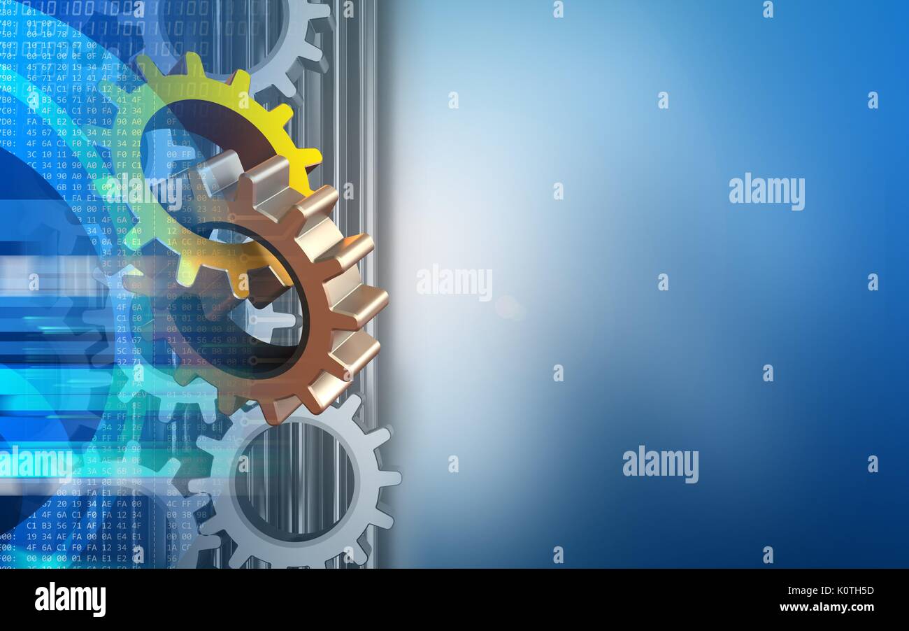 3d illustration of gears over blue background with gears Stock Photo ...