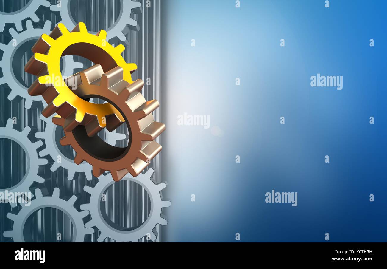 3d illustration of gears over blue background with gears Stock Photo ...
