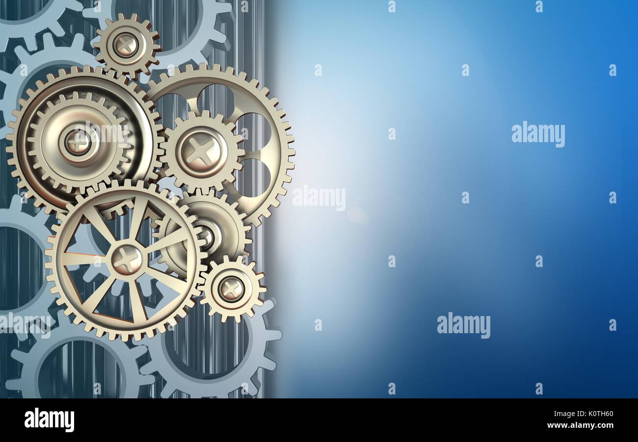 3d illustration of gears over blue background with gears Stock Photo ...