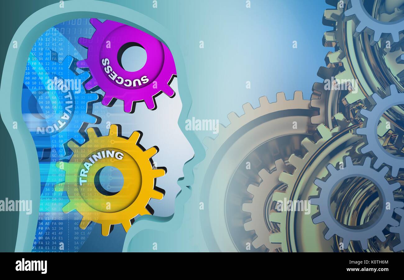 3d illustration of success system over blue background with gears ...