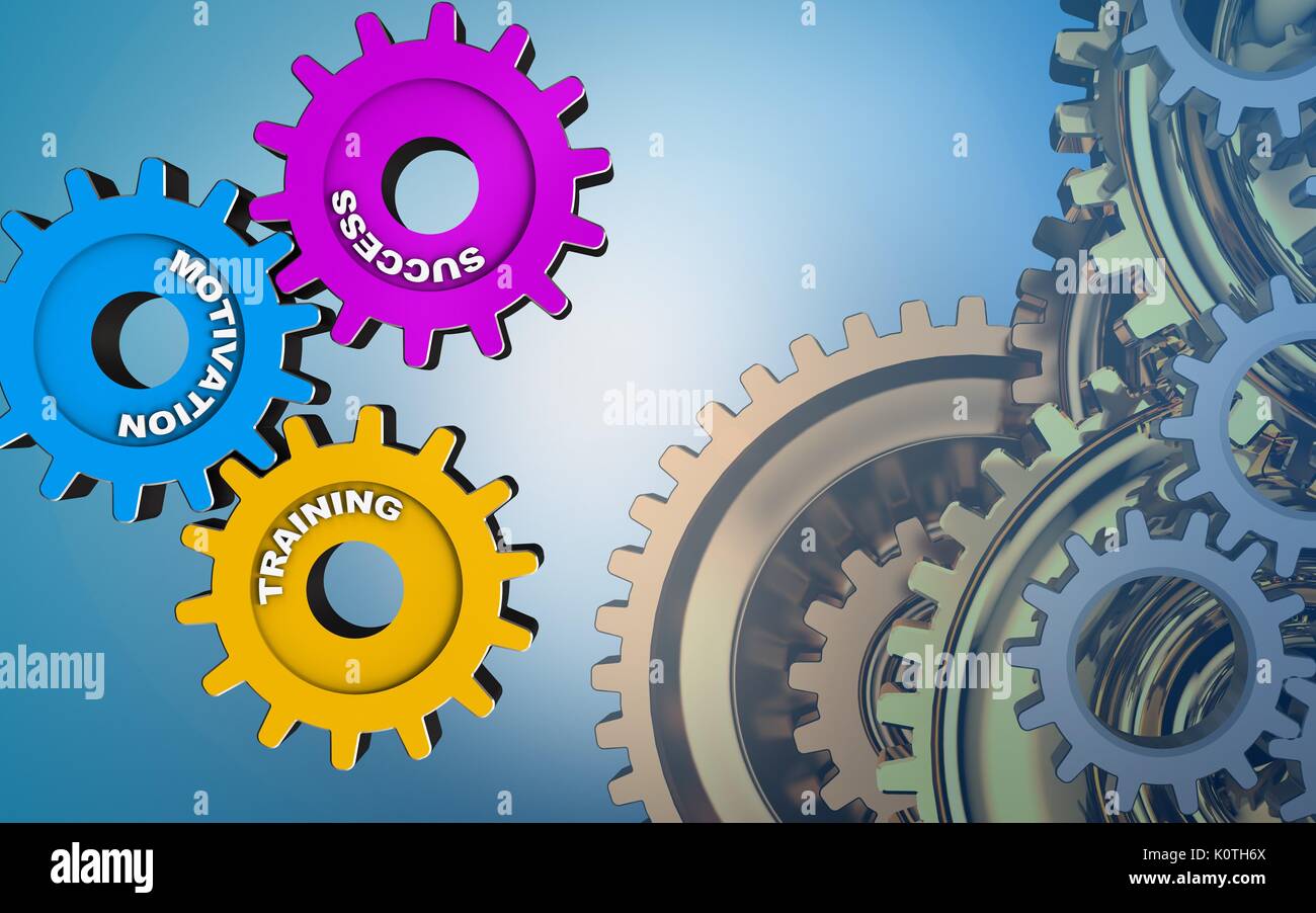 3d illustration of success system over blue background with gears ...