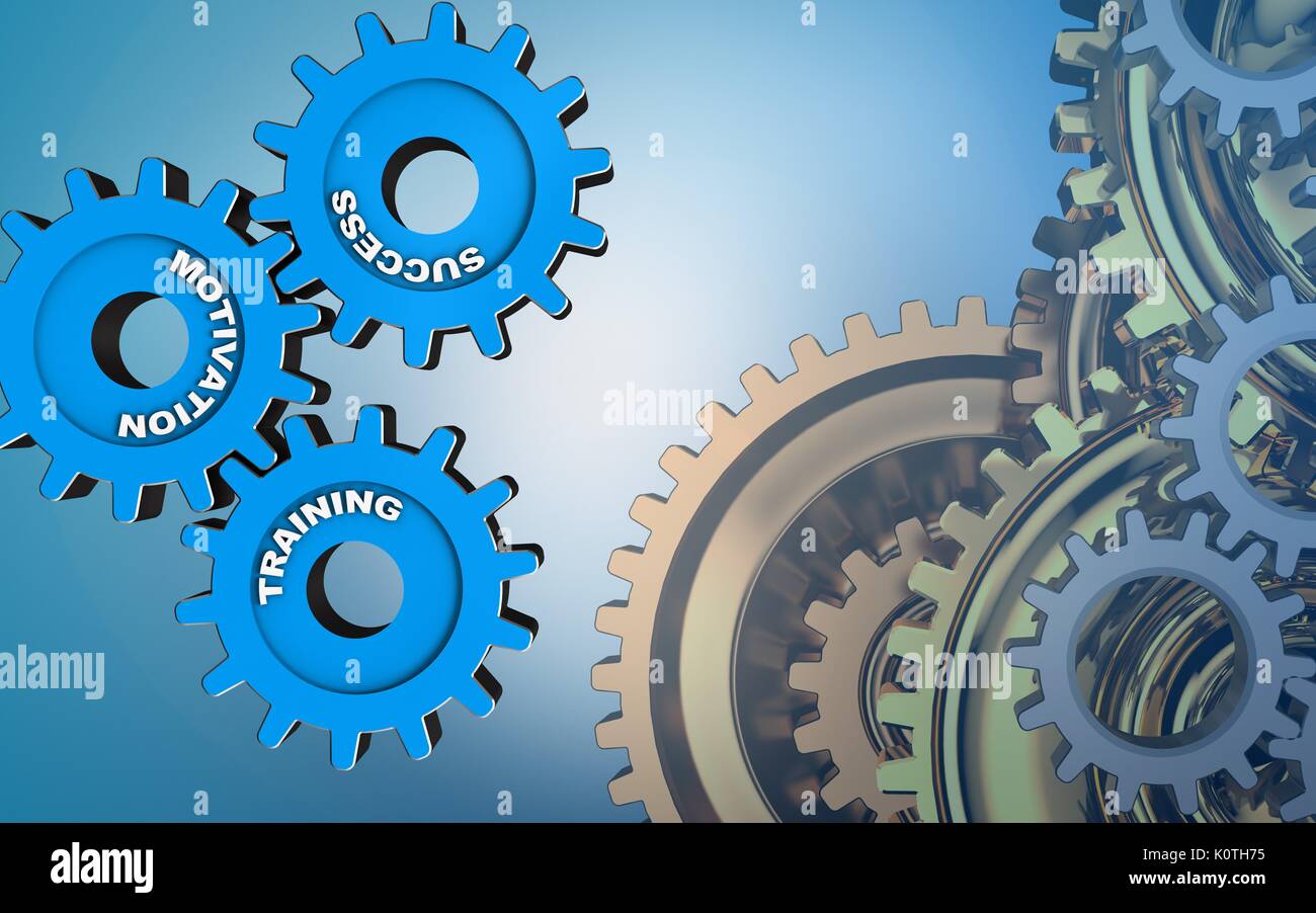 3d illustration of success system over blue background with gears ...