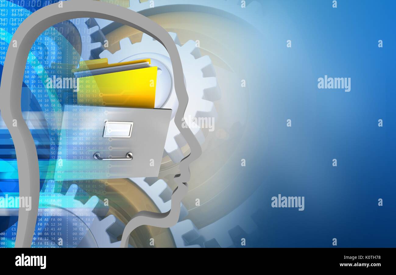 3d illustration of archive over blue background with gears Stock Photo ...