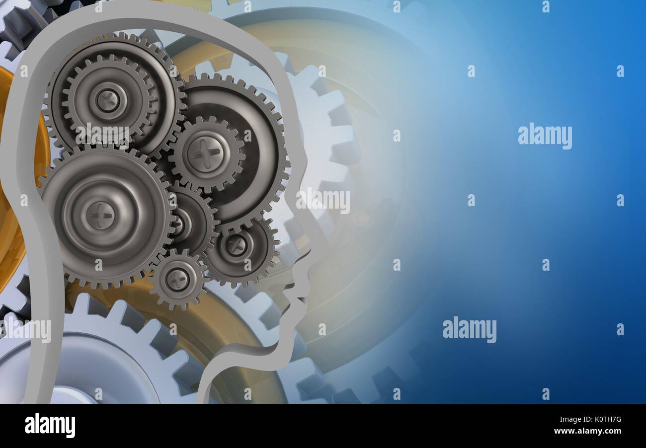 3d illustration of gear wheels over blue background with gears Stock ...
