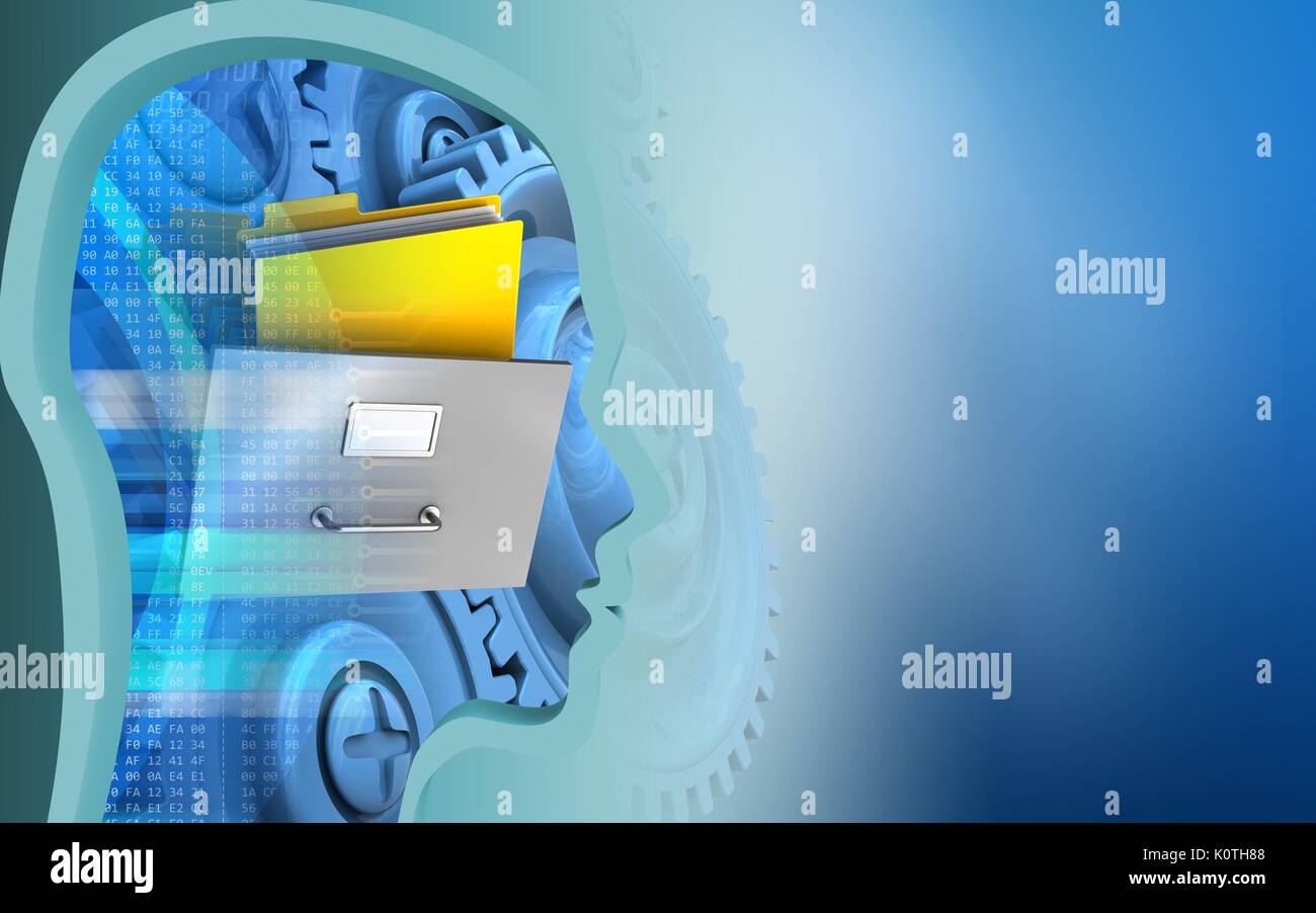 3d illustration of archive over blue background with blue gears Stock ...