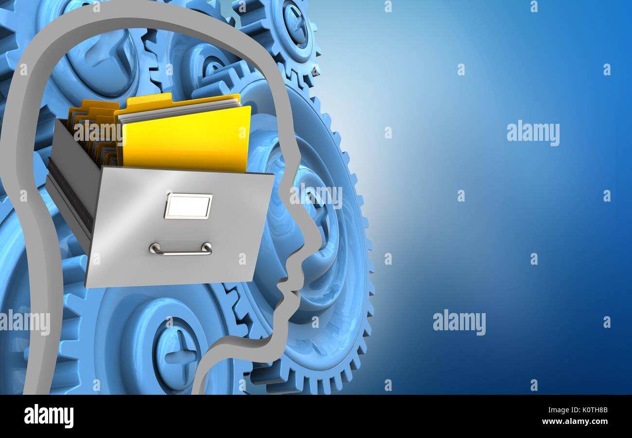 3d illustration of archive over blue background with blue gears Stock ...