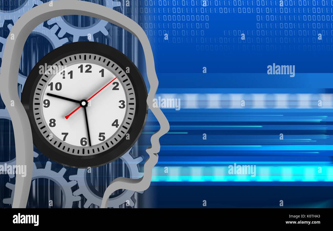 3d illustration of clock over cyber background with gears Stock Photo ...