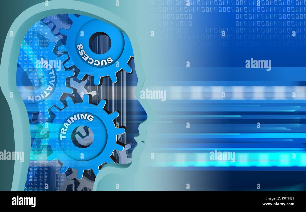3d illustration of success system over cyber background with gears ...