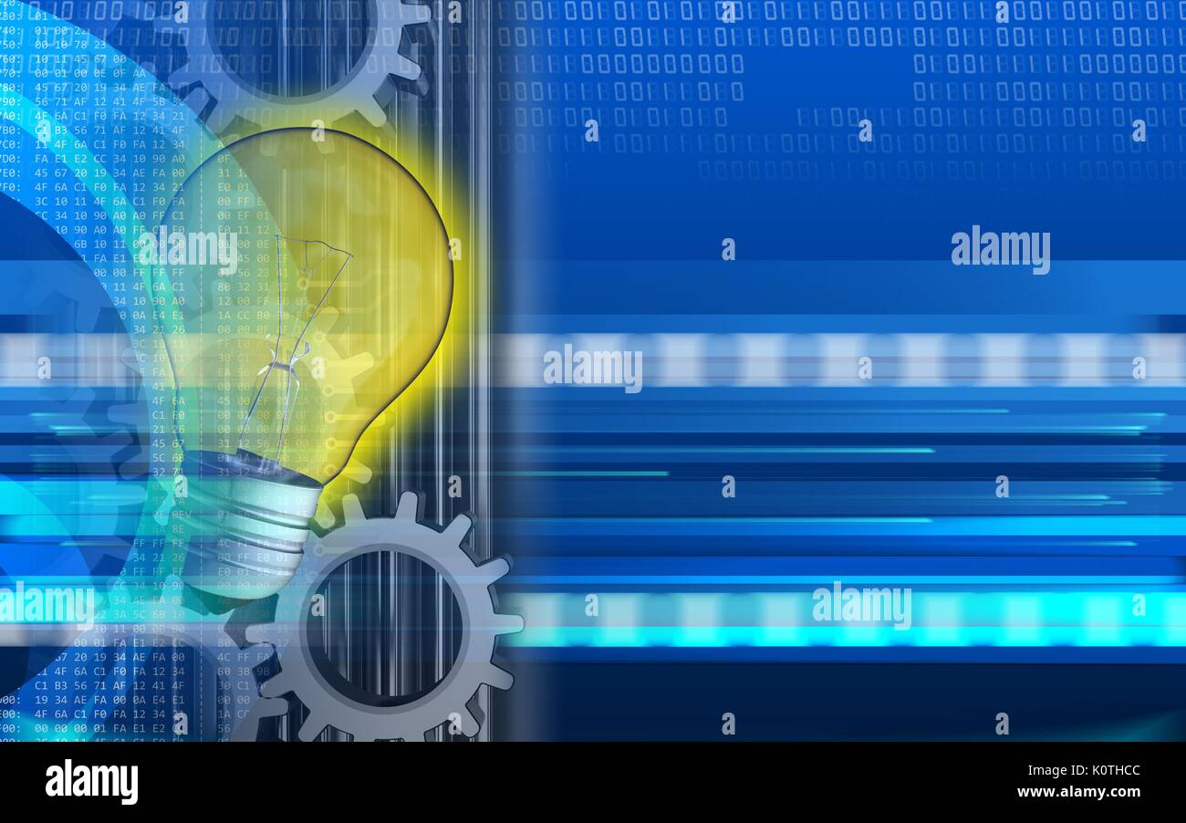 3d illustration of light bulb over cyber background with gears Stock ...
