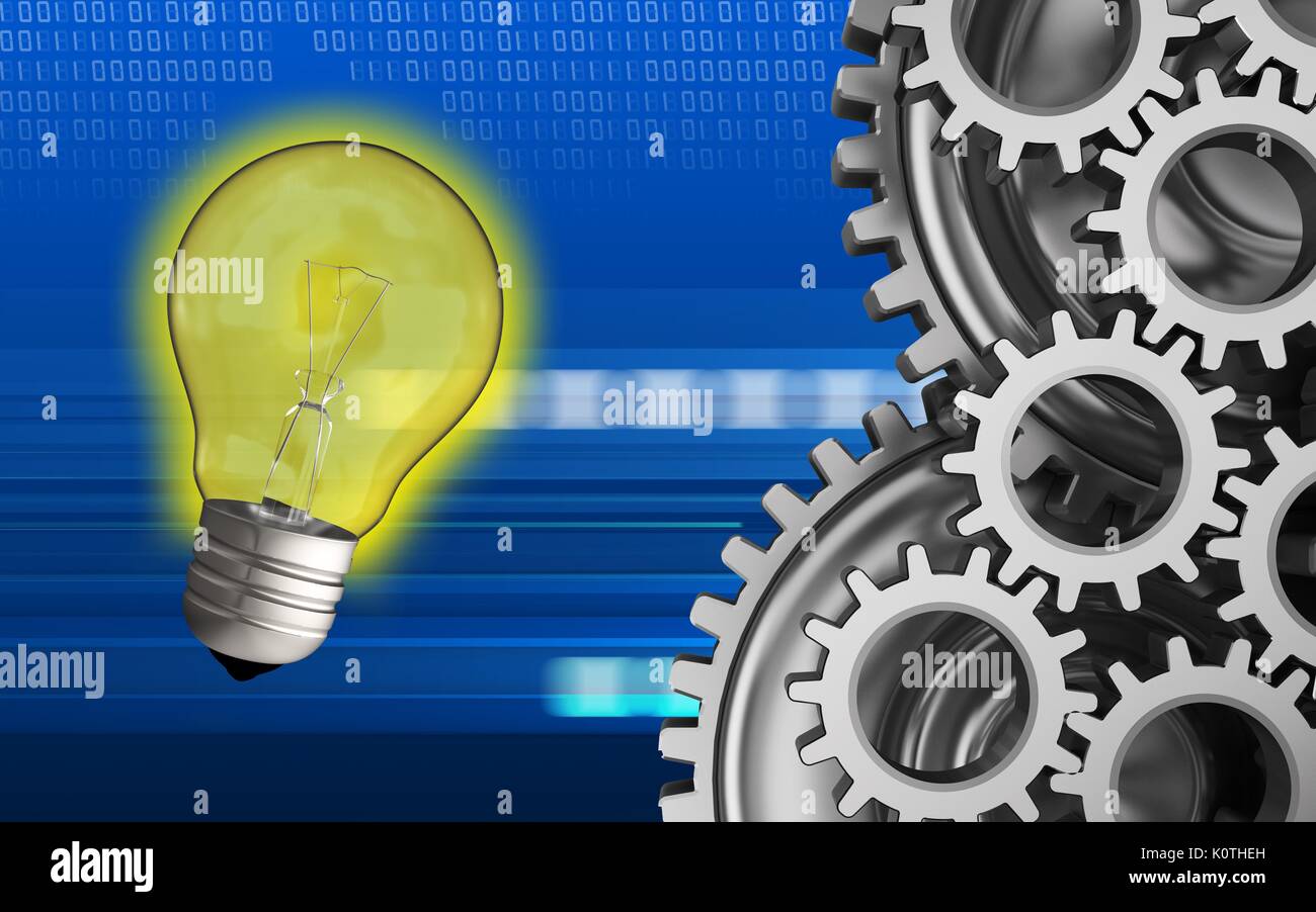 3d illustration of light bulb over cyber background with mechanic Stock ...