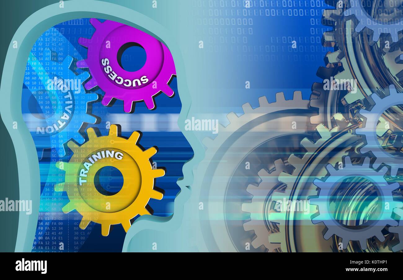 3d illustration of success system over cyber background with gears ...