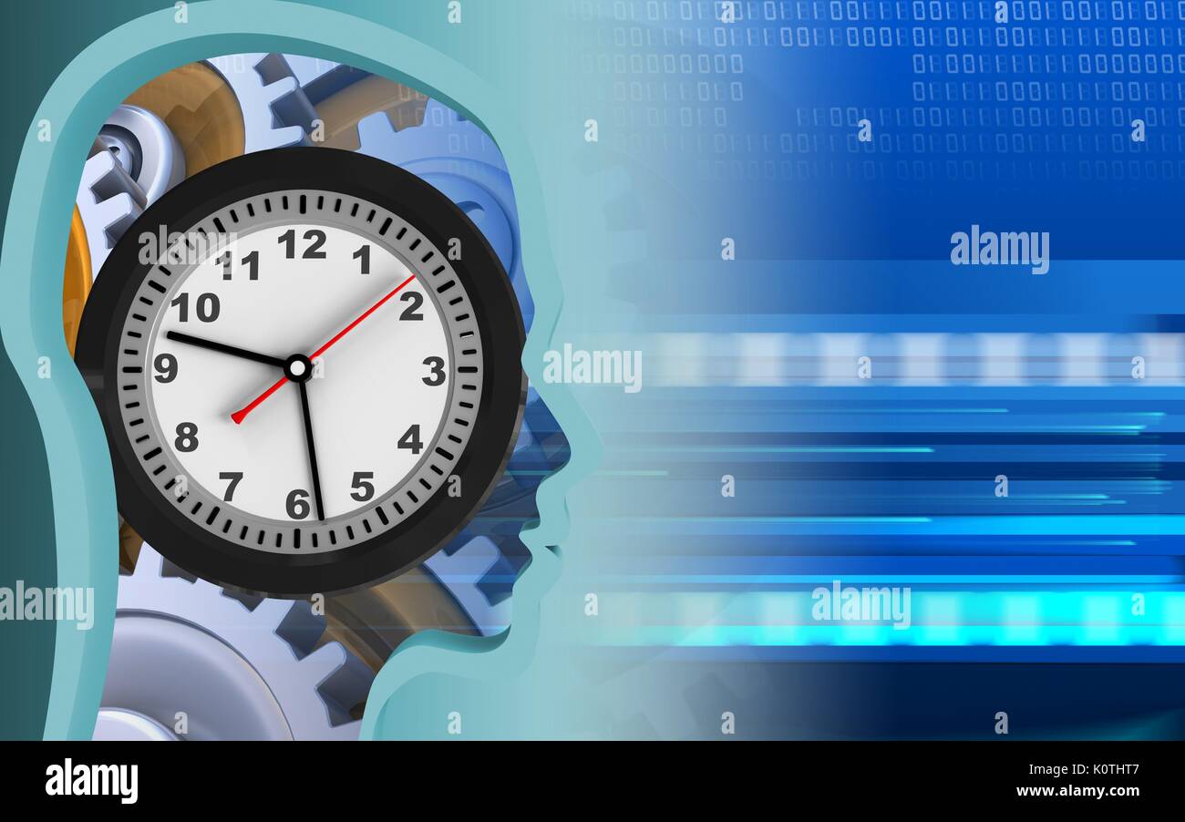 3d illustration of clock over cyber background with gears Stock Photo ...