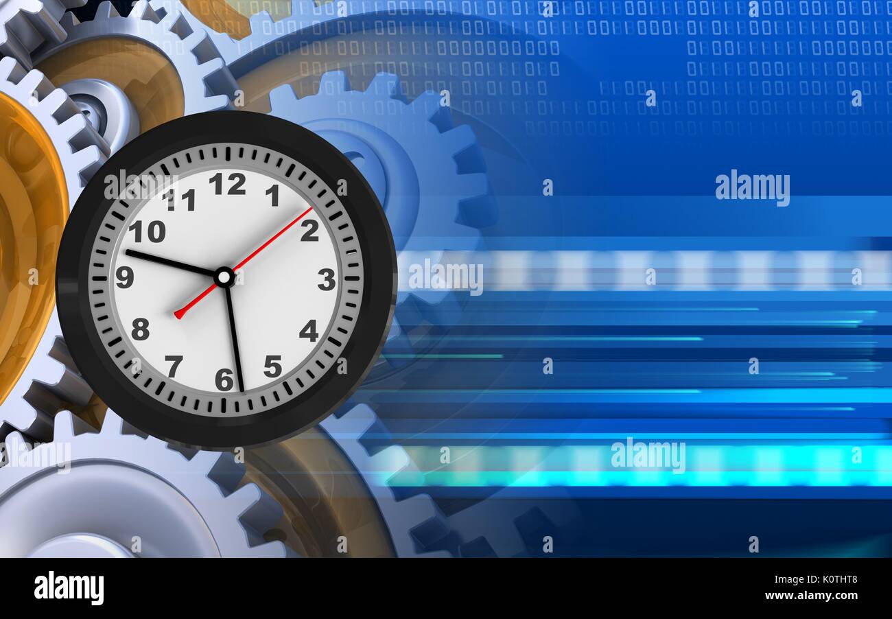 3d illustration of clock over cyber background with gears Stock Photo ...
