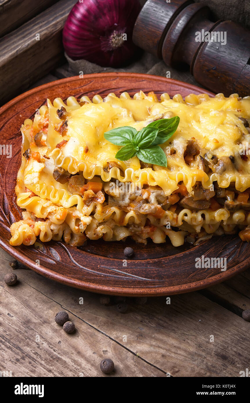 Traditional Classic italian lasagna on wooden rustic background Stock ...