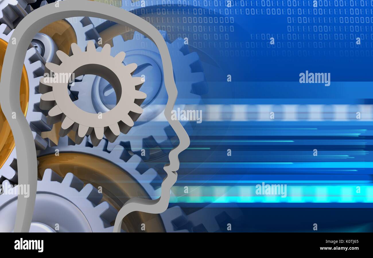 3d illustration of gear over cyber background with gears Stock Photo ...