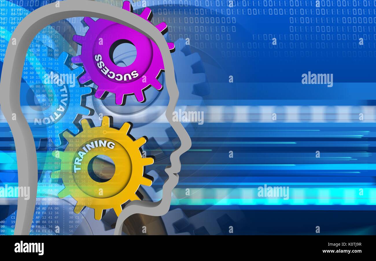 3d illustration of success system over cyber background with gears ...