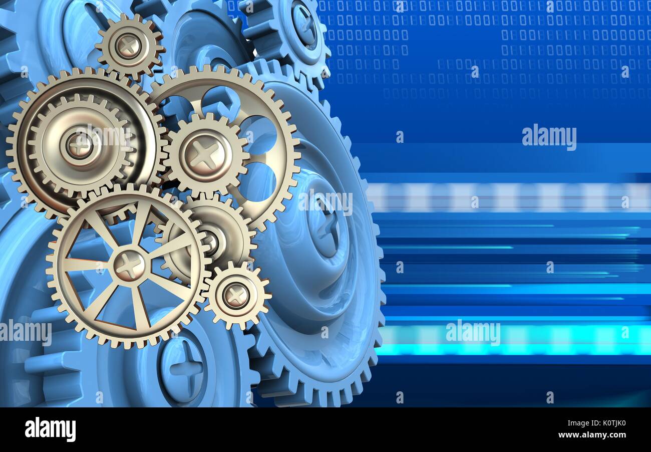 3d illustration of gears over cyber background with blue gears Stock ...