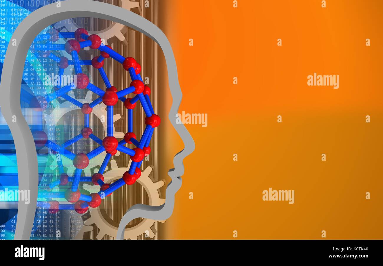 3d illustration of molecular structure over orange background with ...