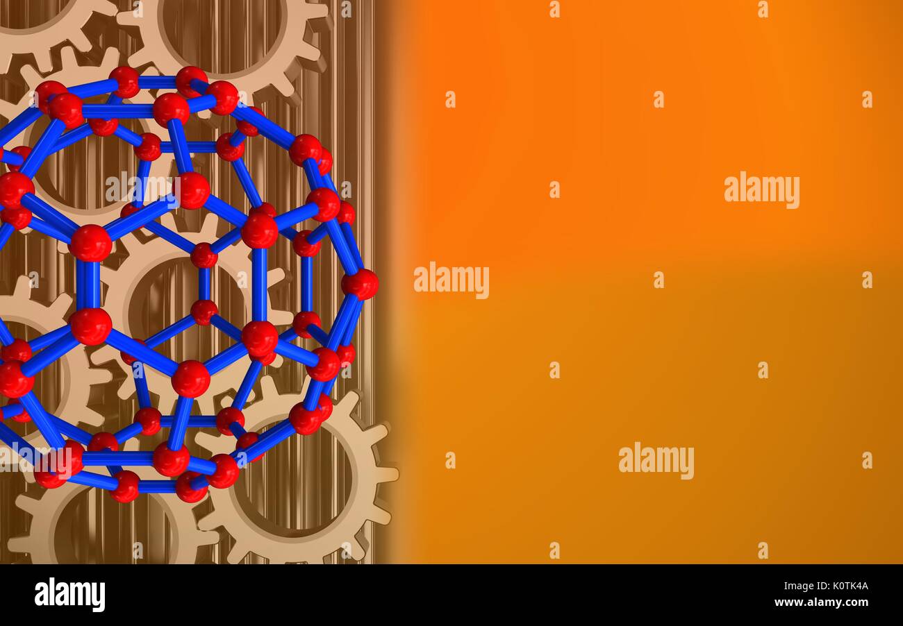 3d illustration of molecular structure over orange background with ...