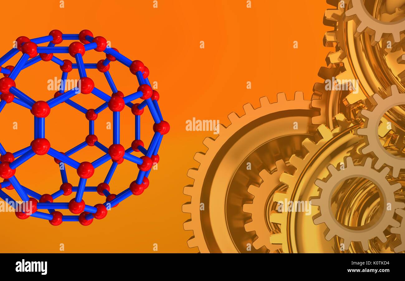 3d illustration of molecular structure over orange background with ...