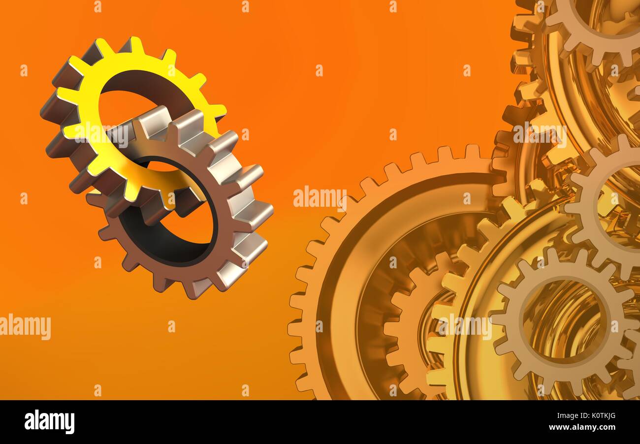 3d illustration of gears over orange background with gears system Stock ...