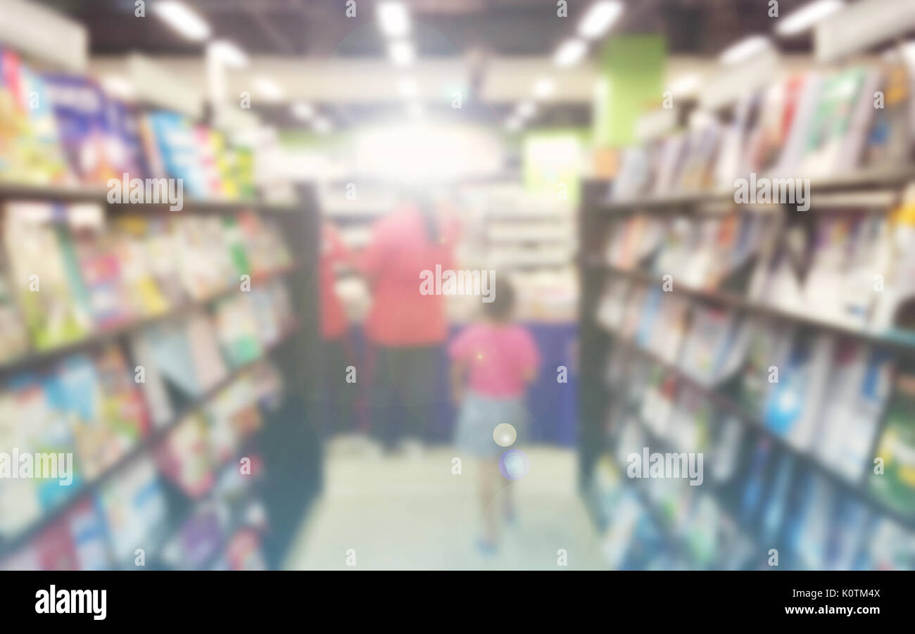 Blur abstract background of book on bookshelves in bookstore. Blurry ...