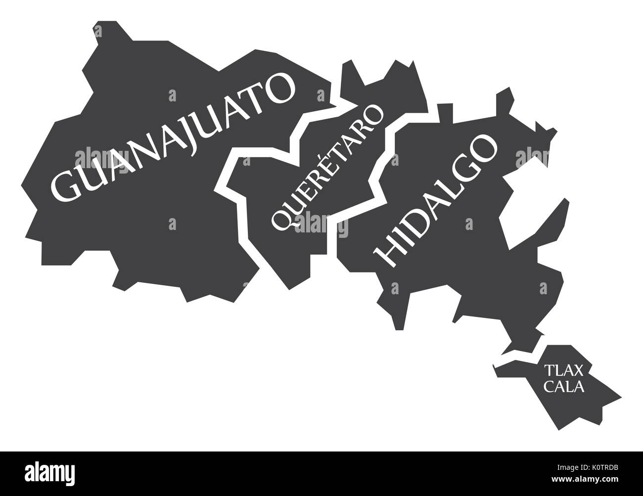 Guanajuato - Queretaro - Hidalgo - Tlaxcala Map Mexico illustration ...