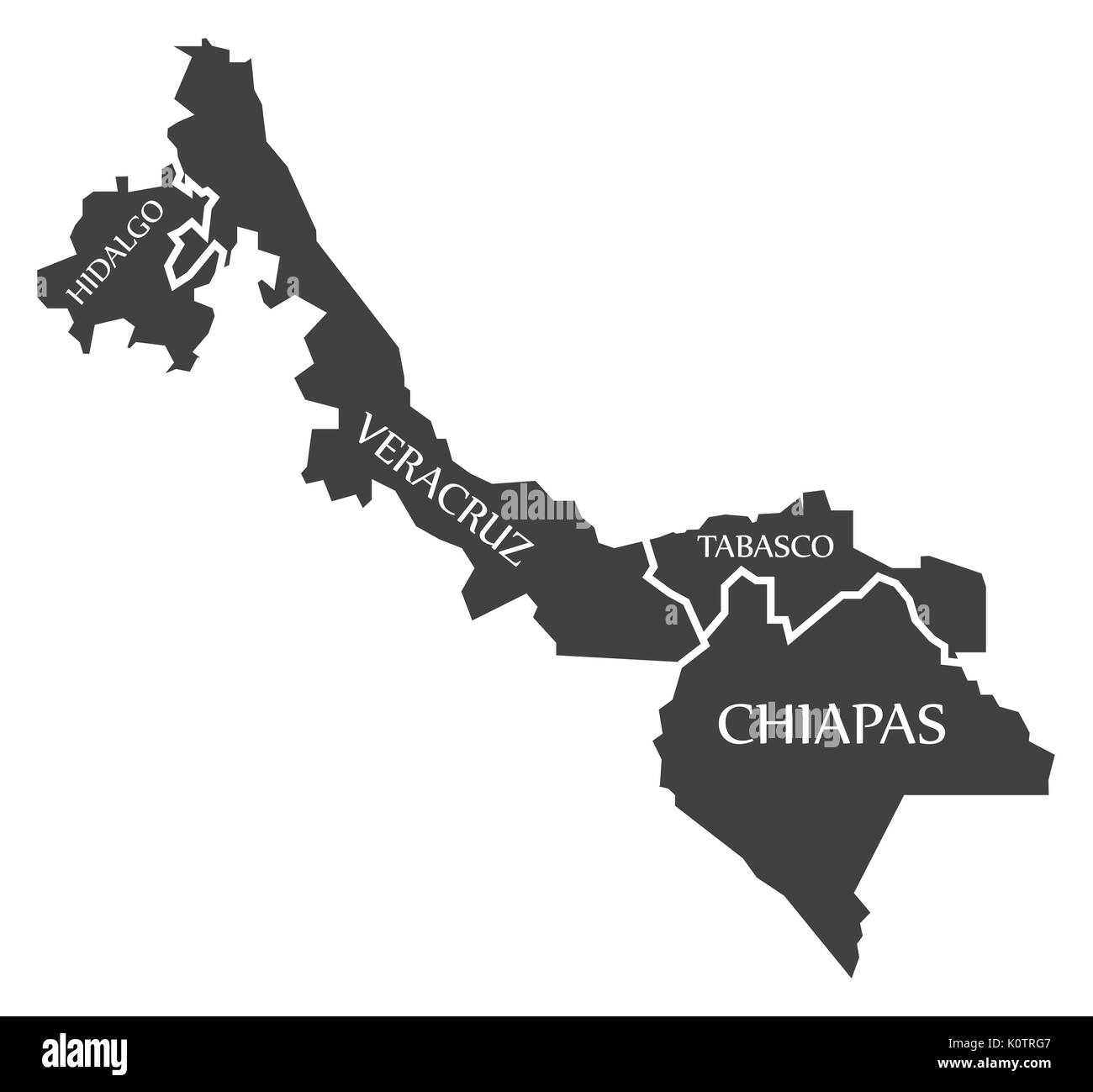 Hidalgo - Veracruz - Tabasco - Chiapas Map Mexico illustration Stock ...