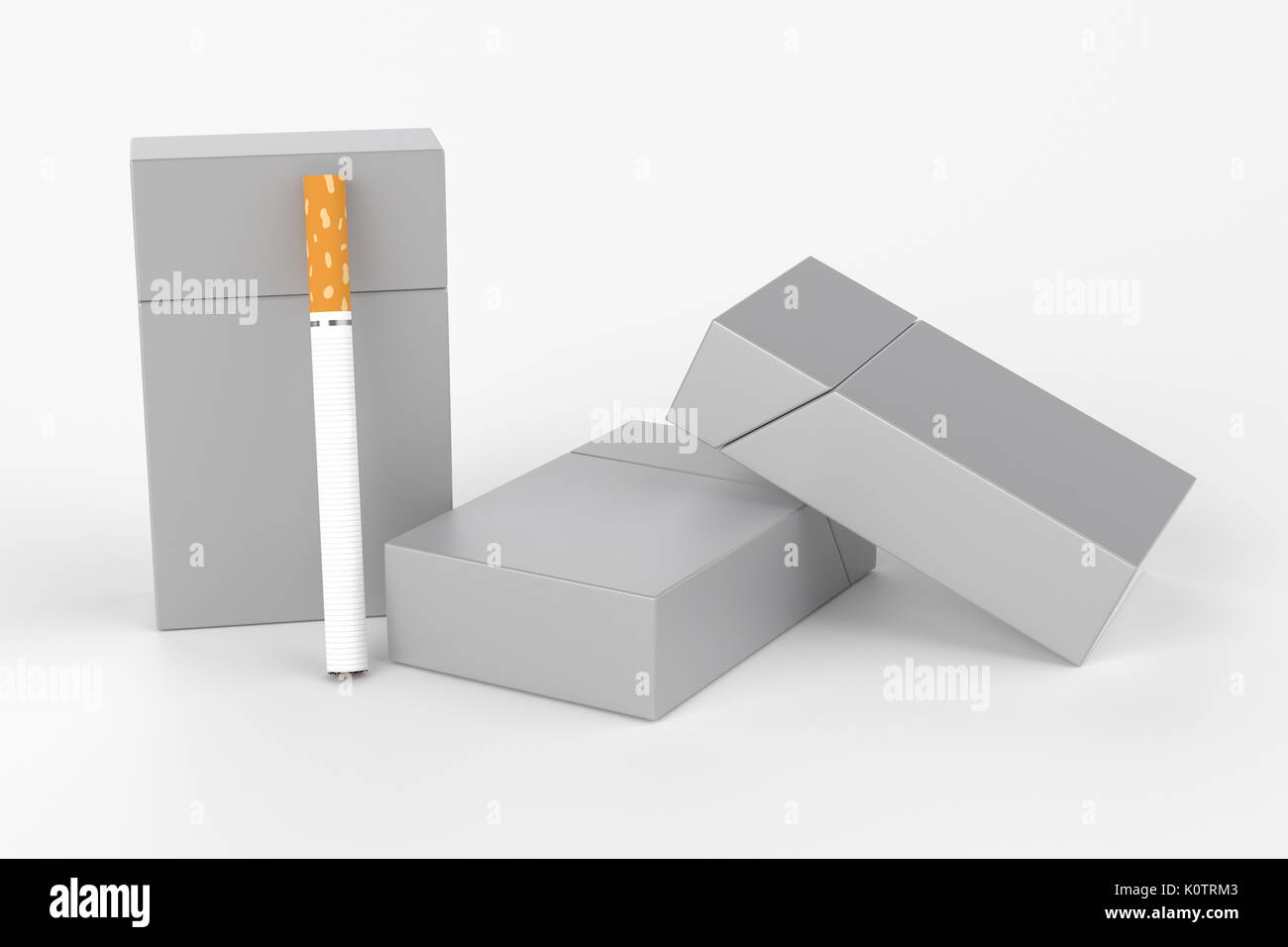 3D render composition of three king size cigarette boxes or packs with ...