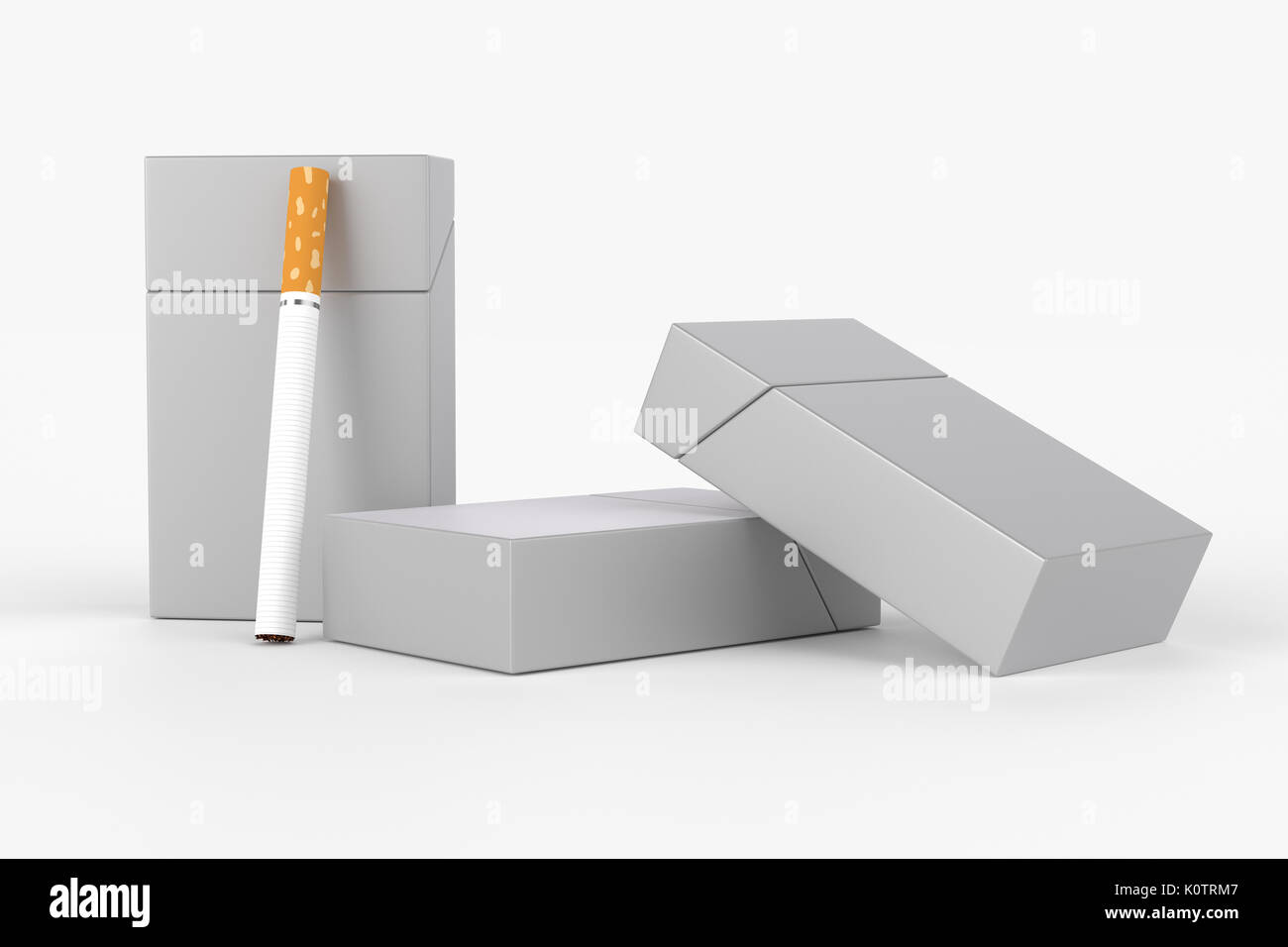 3D render composition of three king size cigarette boxes or packs with ...