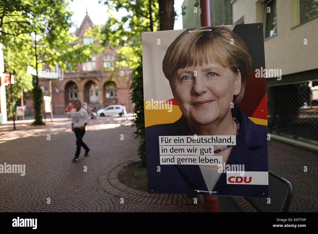 A campaign poster of the CDU hanging in downtown Wurselen, Germany, 07 ...