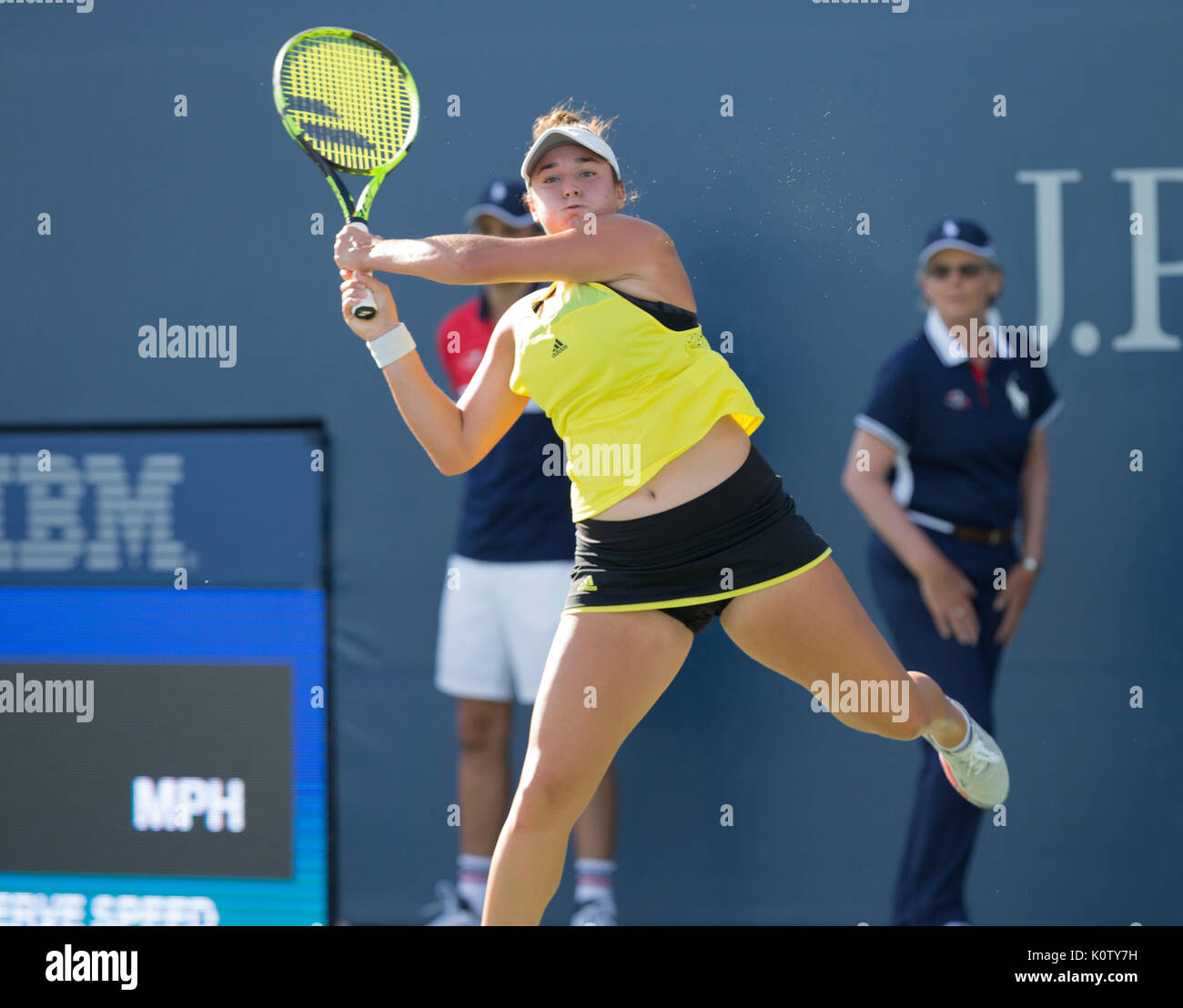 New York, USA. 23rd Aug, 2017. Caroline Dolehide of USA returns ball ...