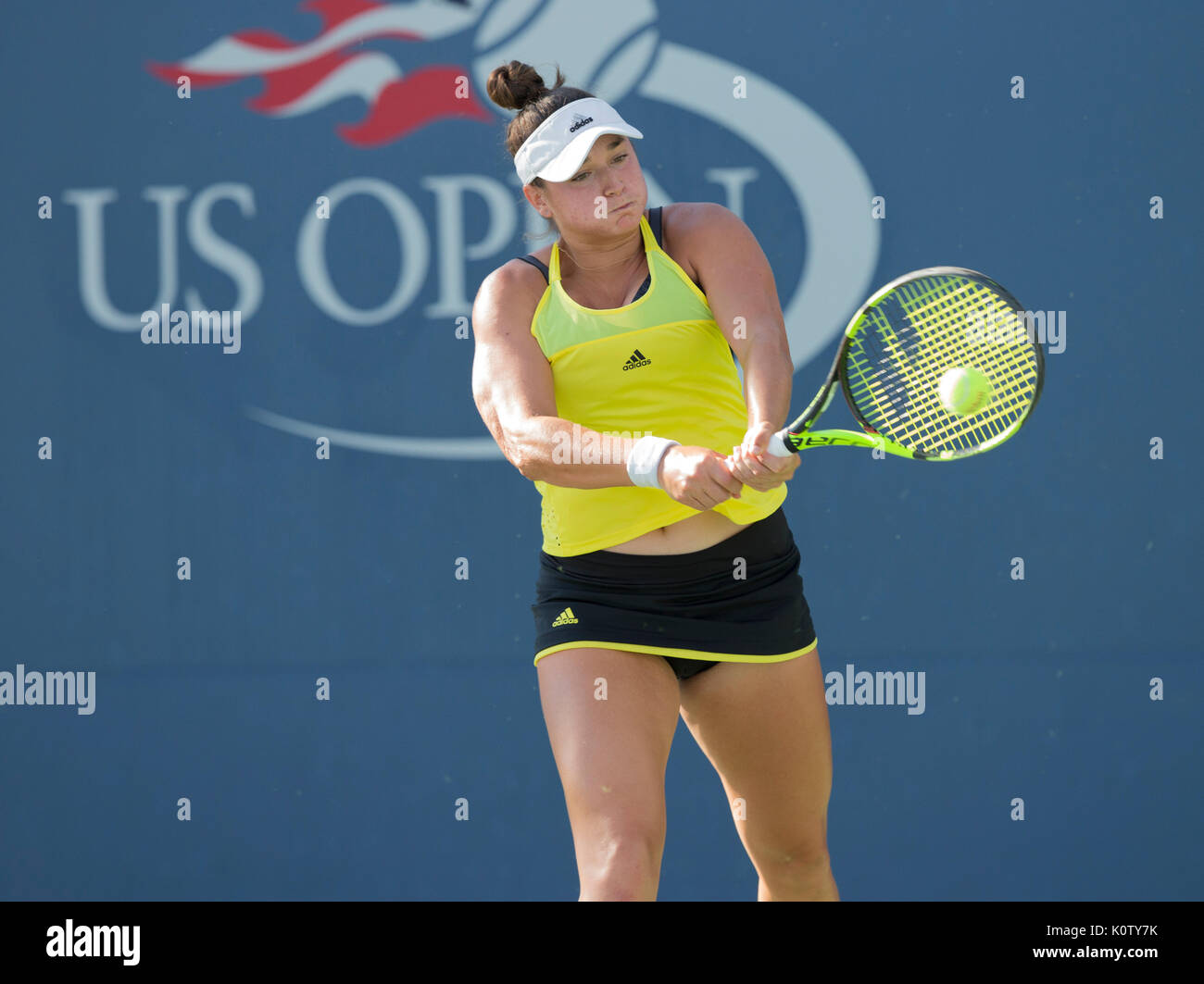 New York, USA. 23rd Aug, 2017. Caroline Dolehide of USA returns ball ...