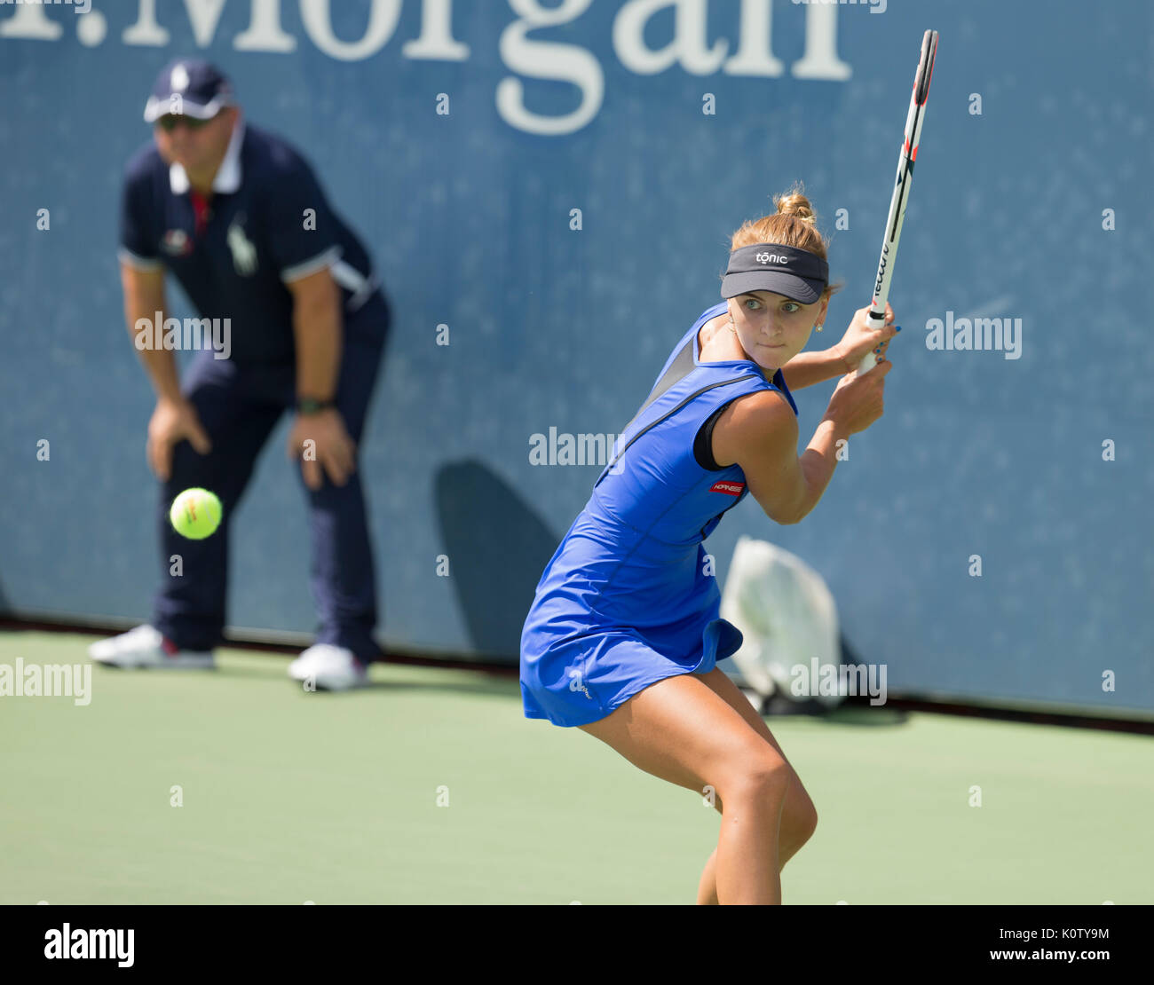 New York, USA. 23rd Aug, 2017. Maryna Zanevska of Belguim returns ball ...