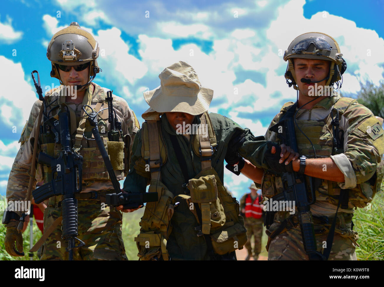 Two U.S. Air Force pararescuemen from the 48th Rescue Squadron perform ...