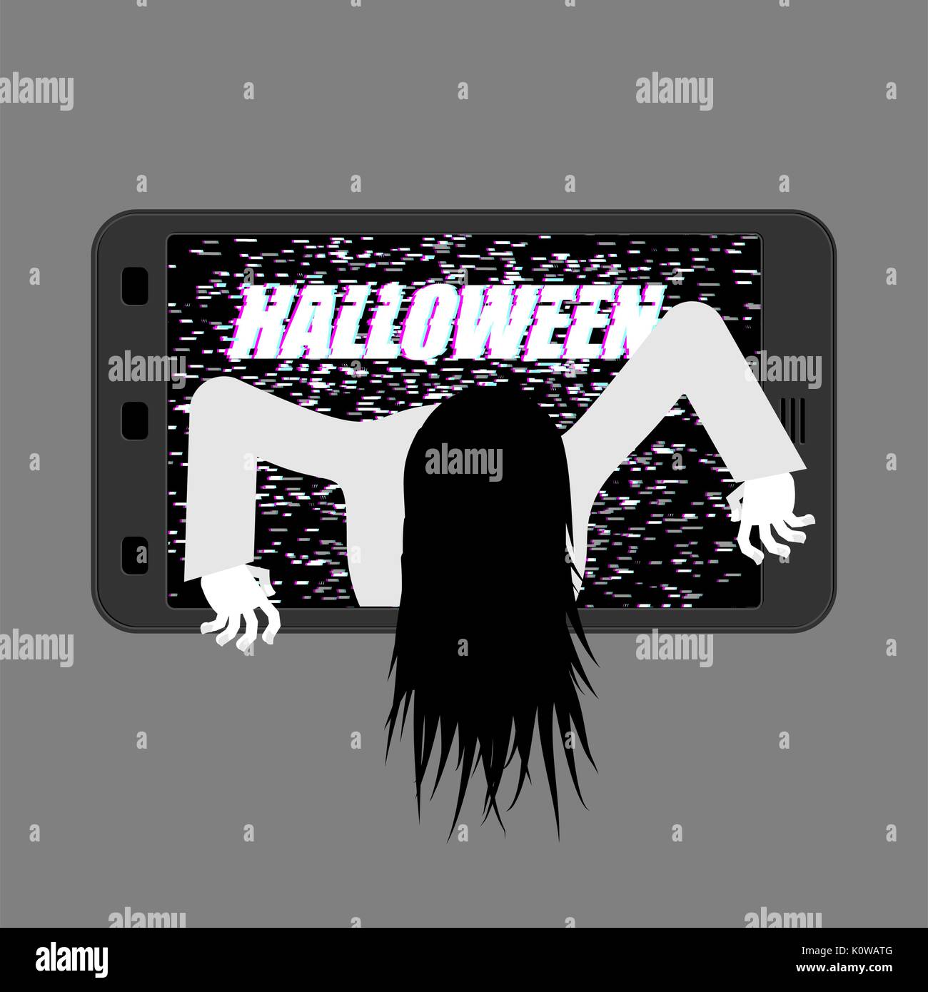Halloween Witch zombie from smartphone. Zombie girl comes out of phone ...
