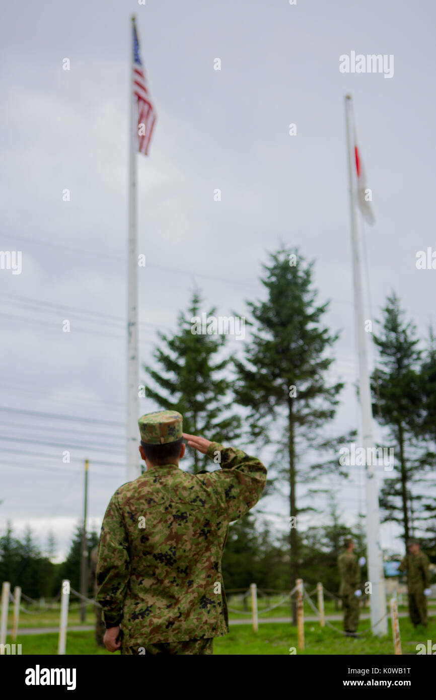 Japanese Ground Self Defense Force soldier presents arm salute at ...