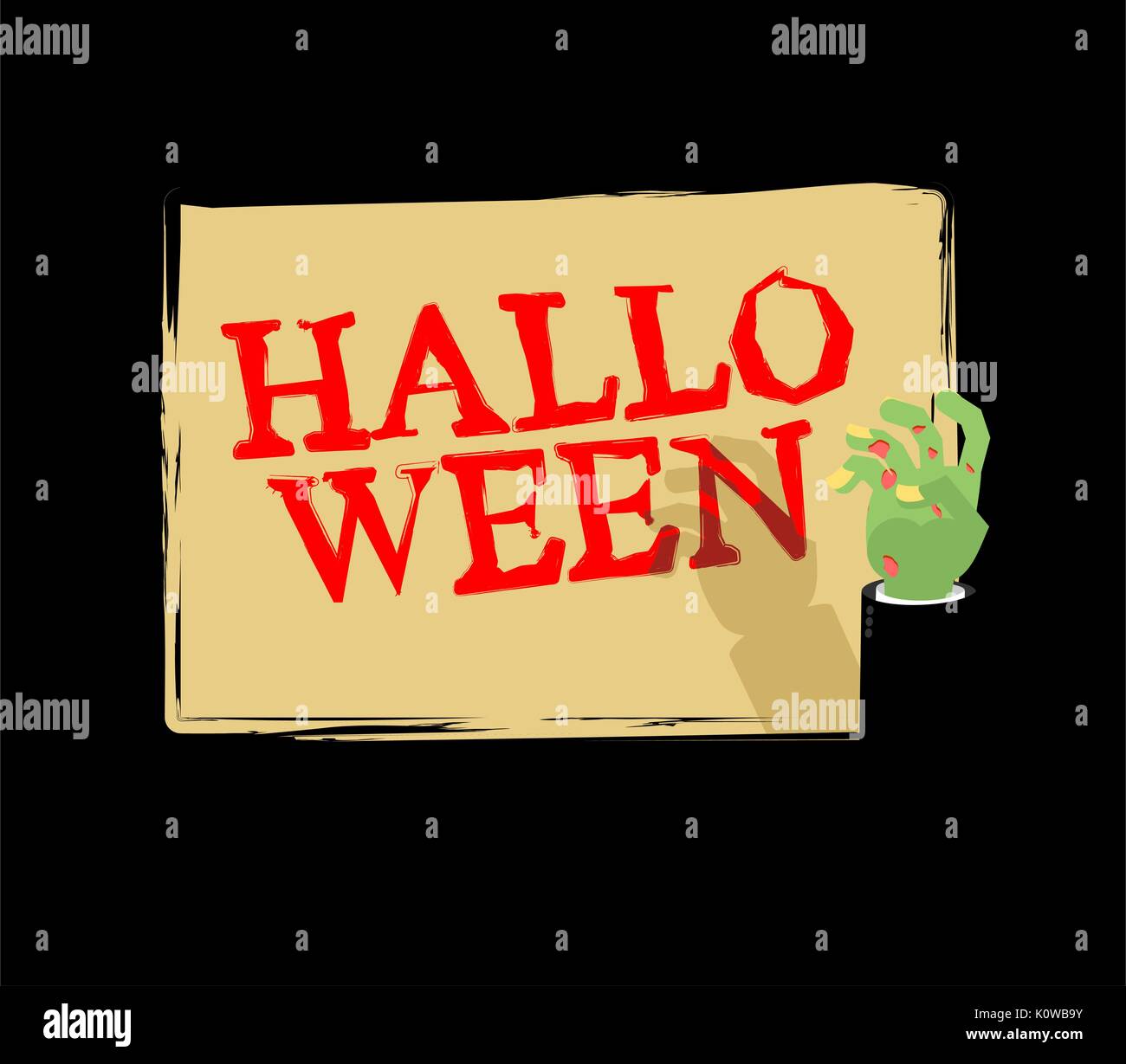 Halloween Zombie hand holding white sheet. Green hand holds and ...